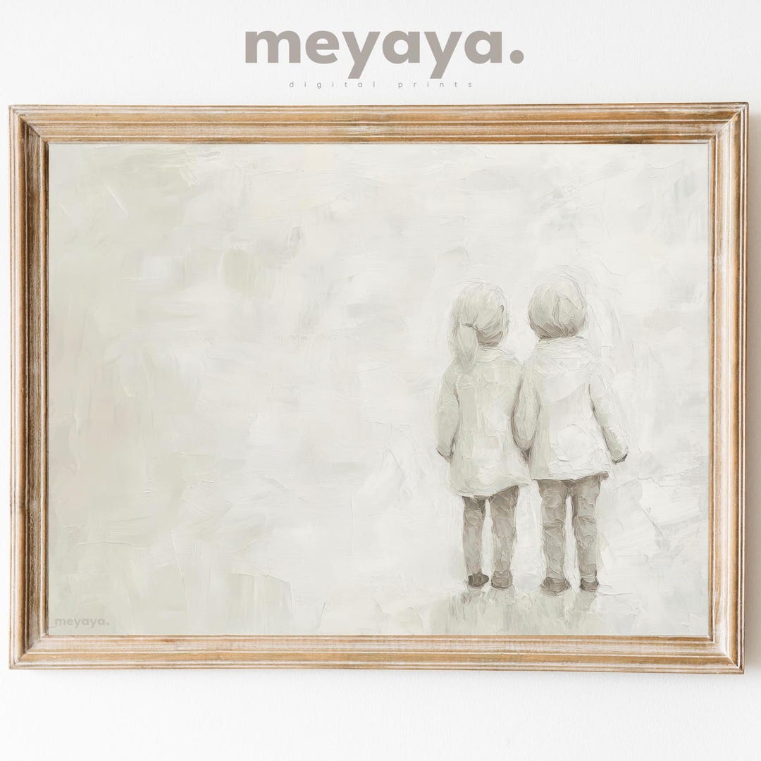 Cute Siblings Embrace, Valentines Gift Wall Art, Vintage Friendship ...