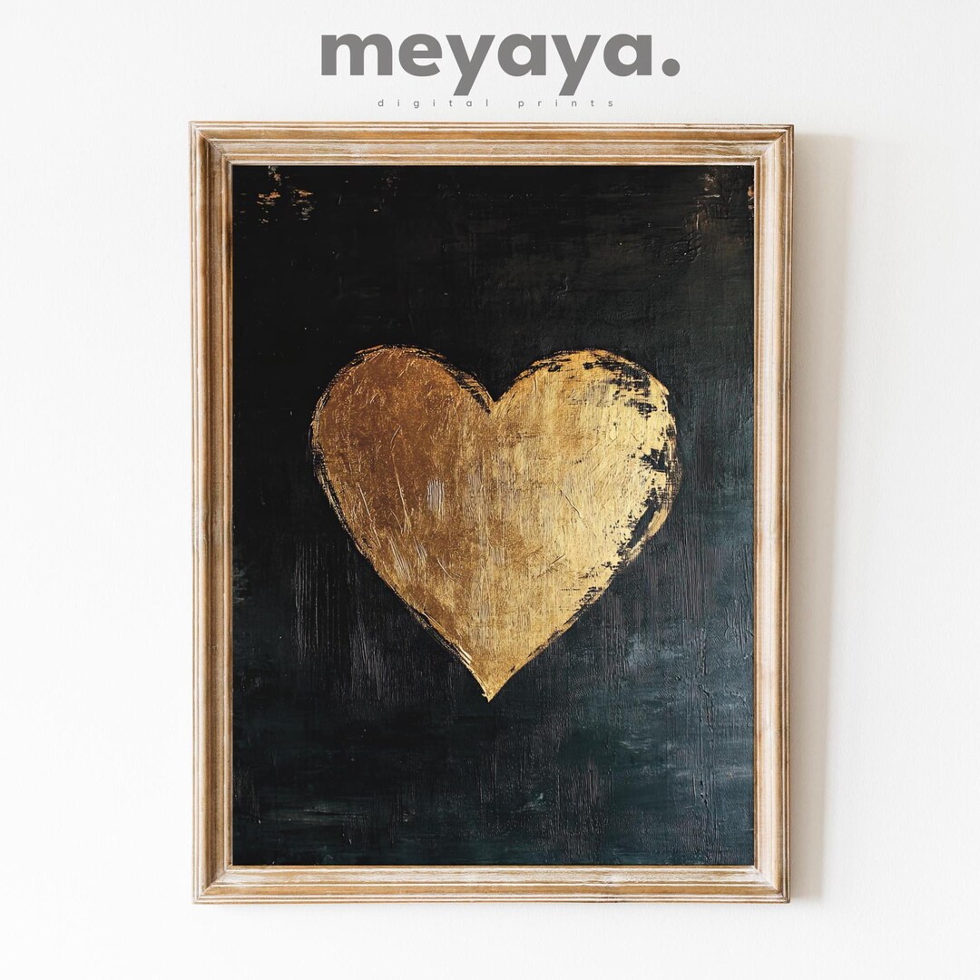Gold Heart Print, Vintage Valentines Day Wall Art, Dark Academia Decor ...