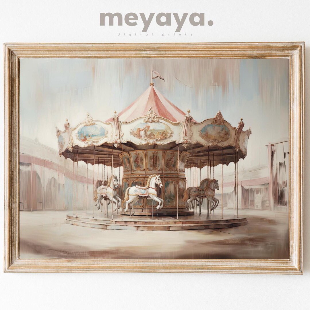 Antique Pink Carousel Print, Nursery Room Decor, Pastel Carousel ...