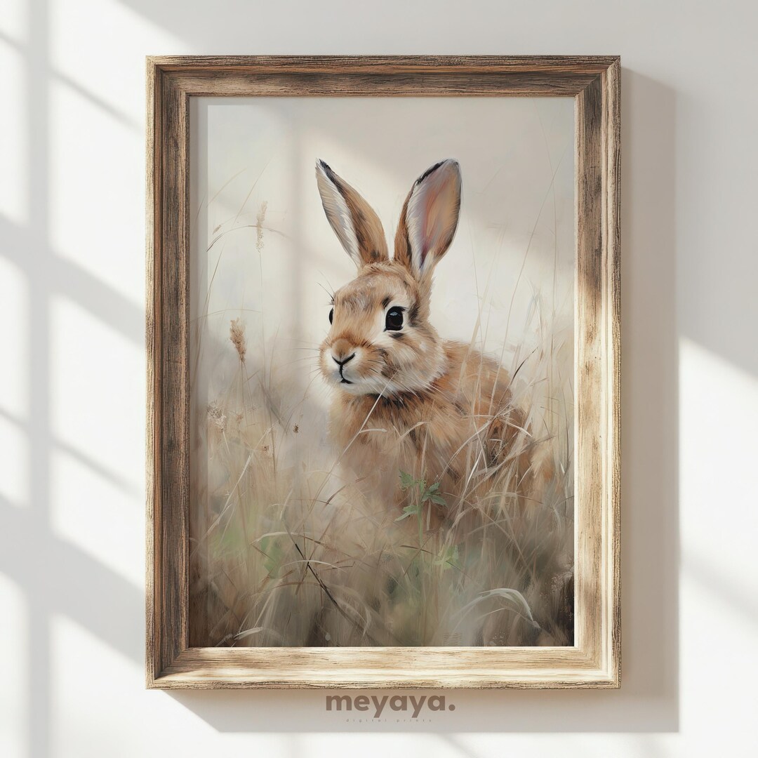 Vintage Easter Bunny Print, Neutral Country Farmhouse Decor, Rabbit ...