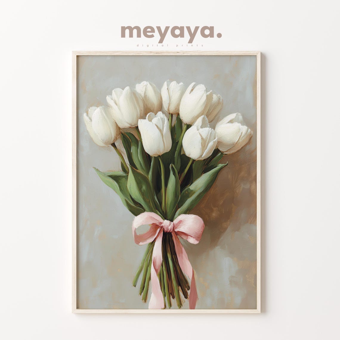 Tulips Pink Bow Painting: Light Academia Spring Print, Girly Dorm Decor ...