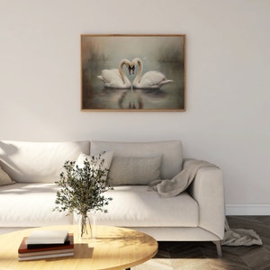 Vintage Swans Print Oil Painting PRINTABLE Wall Art Heart Swans Print ...