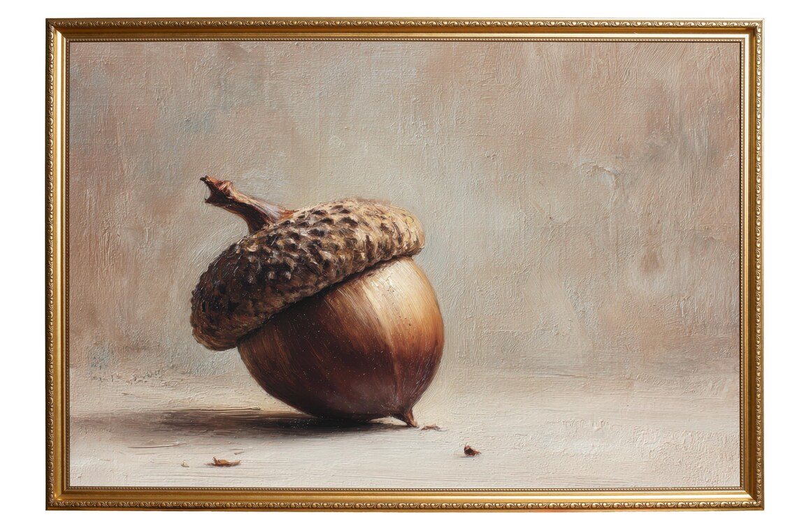 Rustic Fall Acorn Oil Painting Print: Moody Autumn Decor, Thanksgiving ...