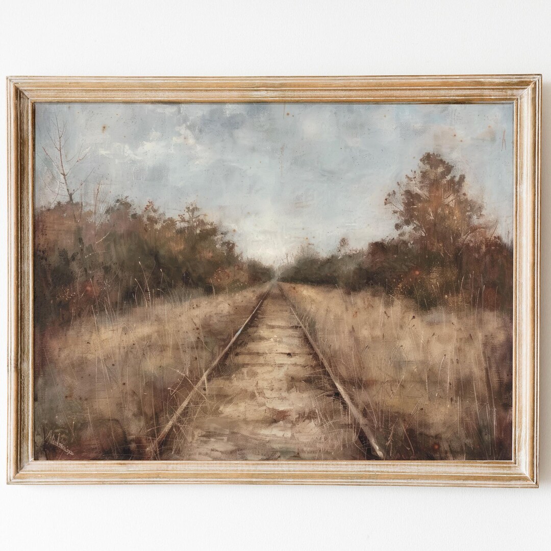 Rustic Railroad Tracks Print, Vintage Farmhouse Decor, Neutral Wall Art ...