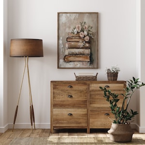 Rustic Spring Floral Book Stack Print Art, Vintage Academia Painting ...