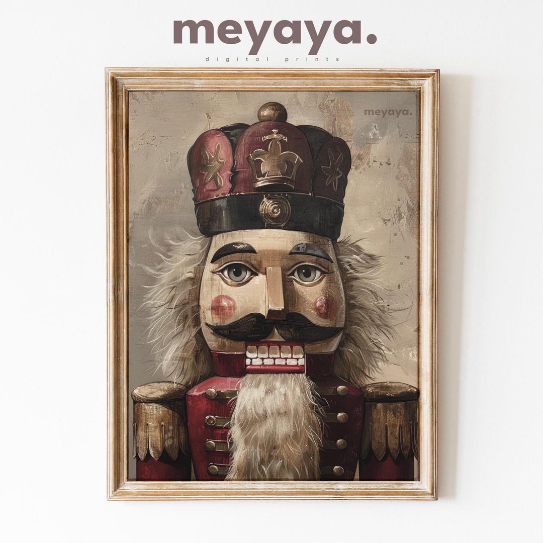 Burgundy Nutcracker Christmas Painting: Holiday Winter Print (digital ...