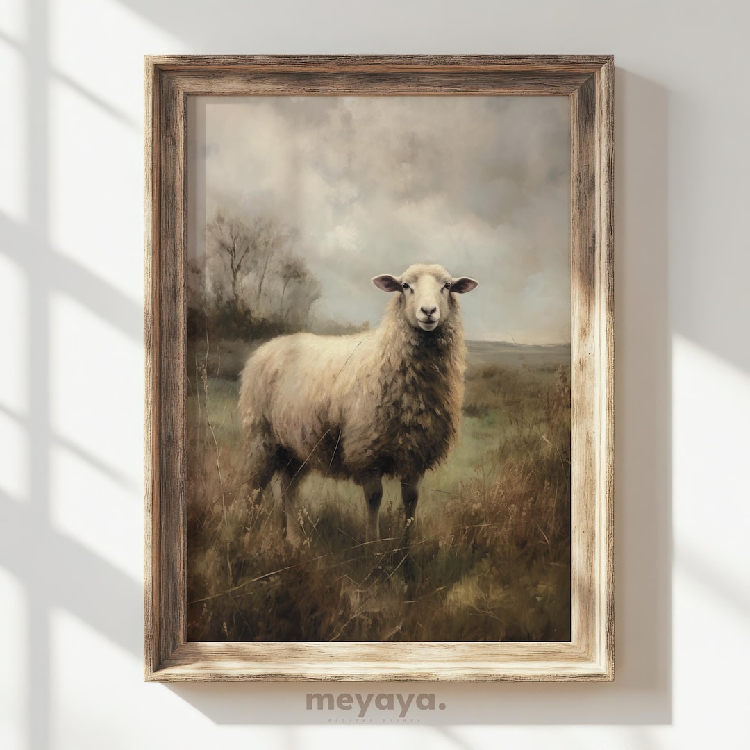Vintage Sheep Painting, Farmhouse Wall Art, Wild Sheep Rustic Art ...
