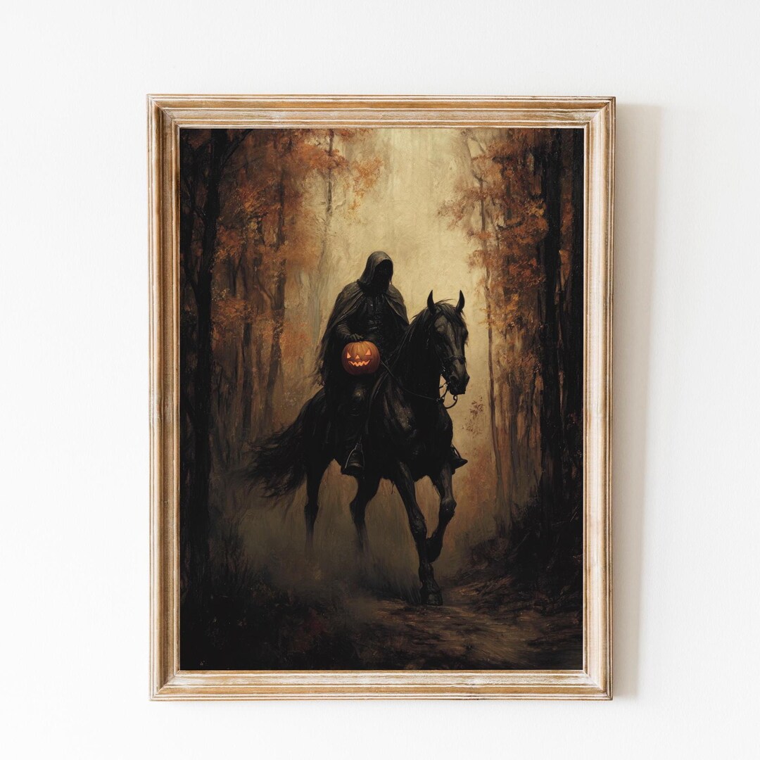Headless Horseman Print, Halloween Spooky, Dark Moody Gothic Art ...
