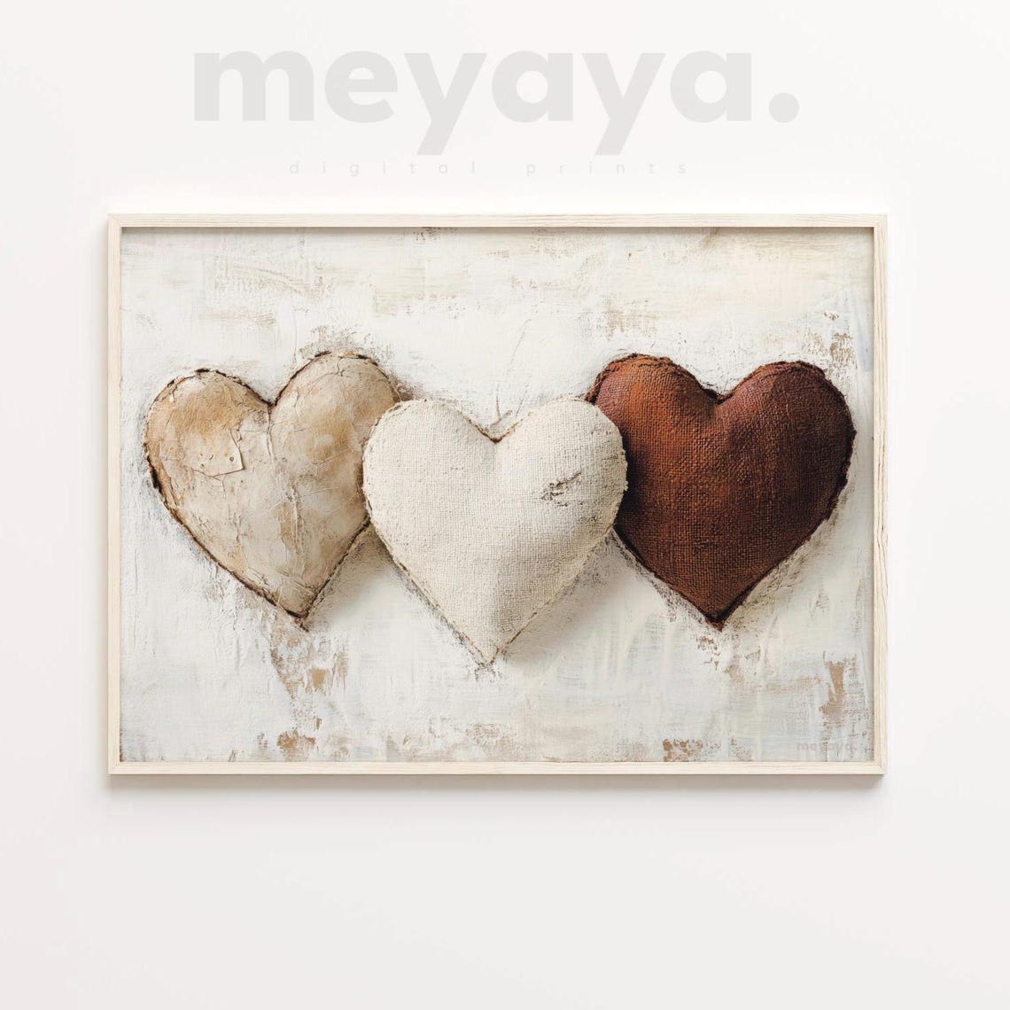Rustic Hearts Painting: Neutral Valentines Wall Art, Love Artwork ...
