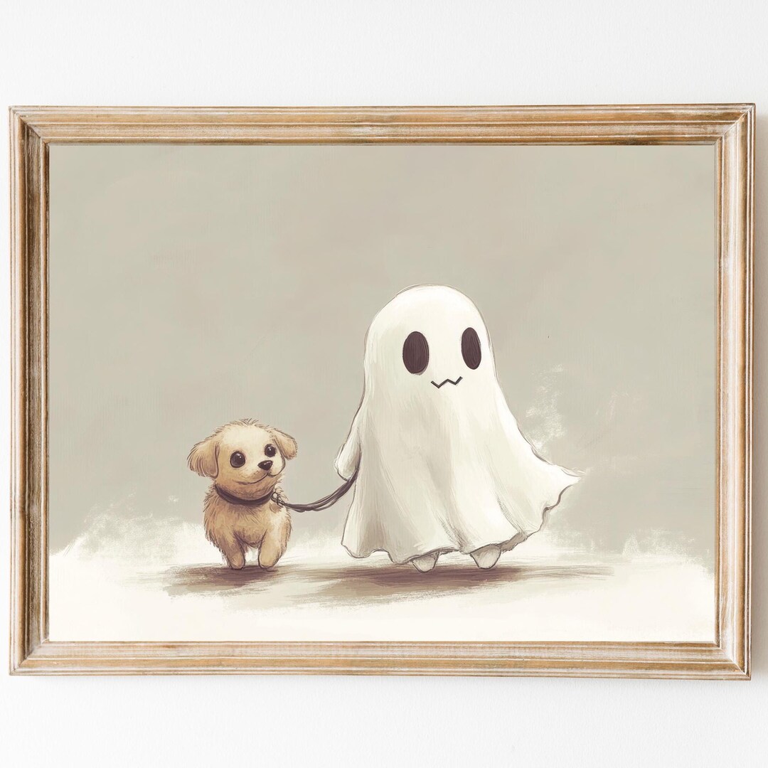 Ghost Dog Halloween Print: Spooky Puppy Poster, Whimsical Ghost Decor ...