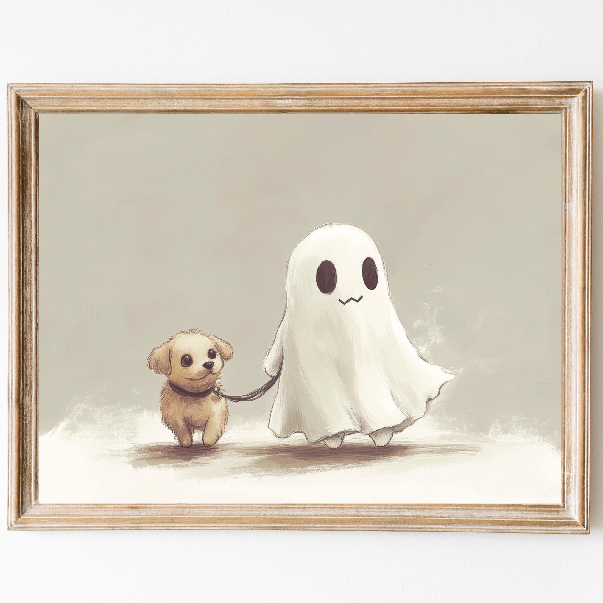 Ghost Dog Halloween Print: Spooky Puppy Poster, Whimsical Ghost Decor ...