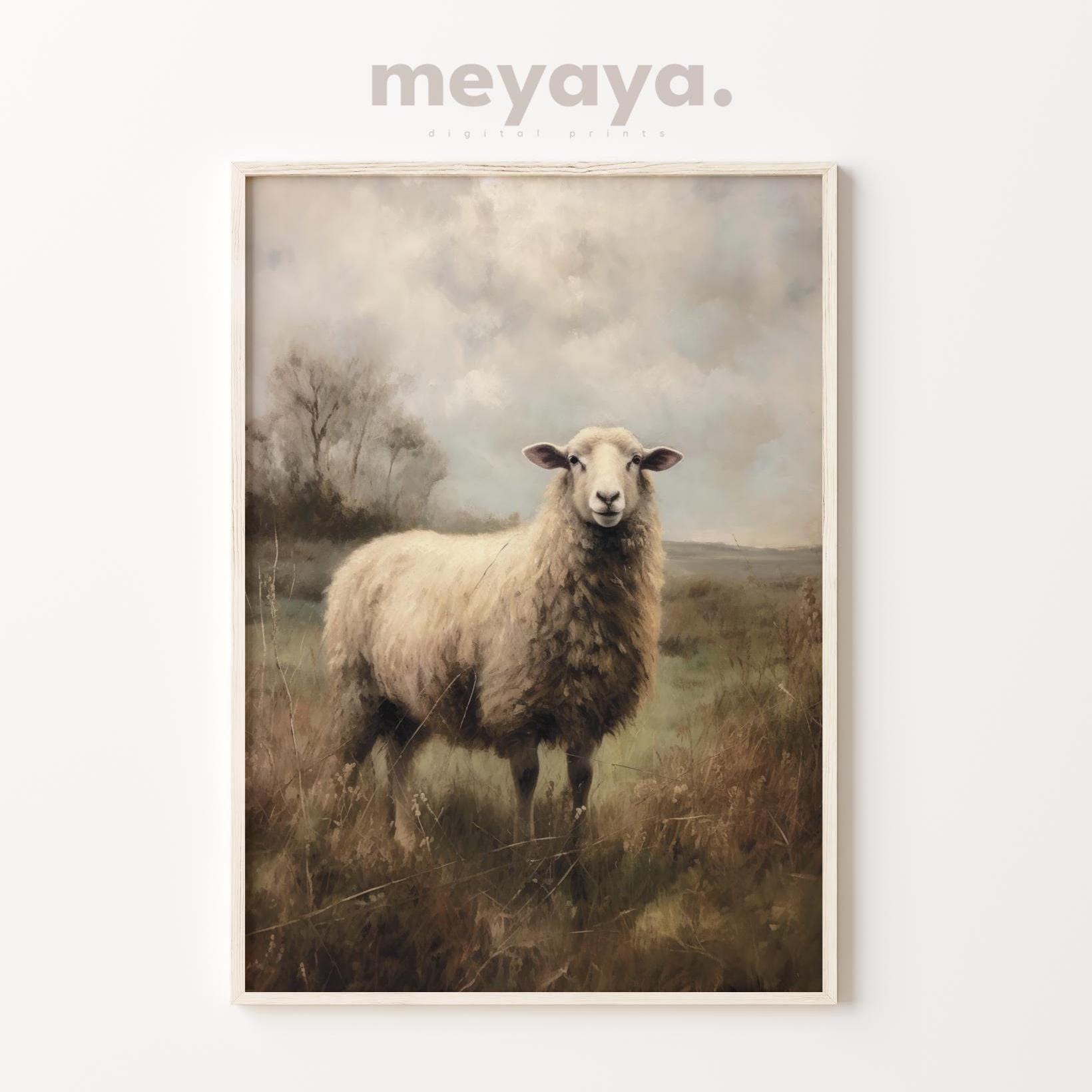 Vintage Sheep Painting, Farmhouse Wall Art, Wild Sheep Rustic Art ...