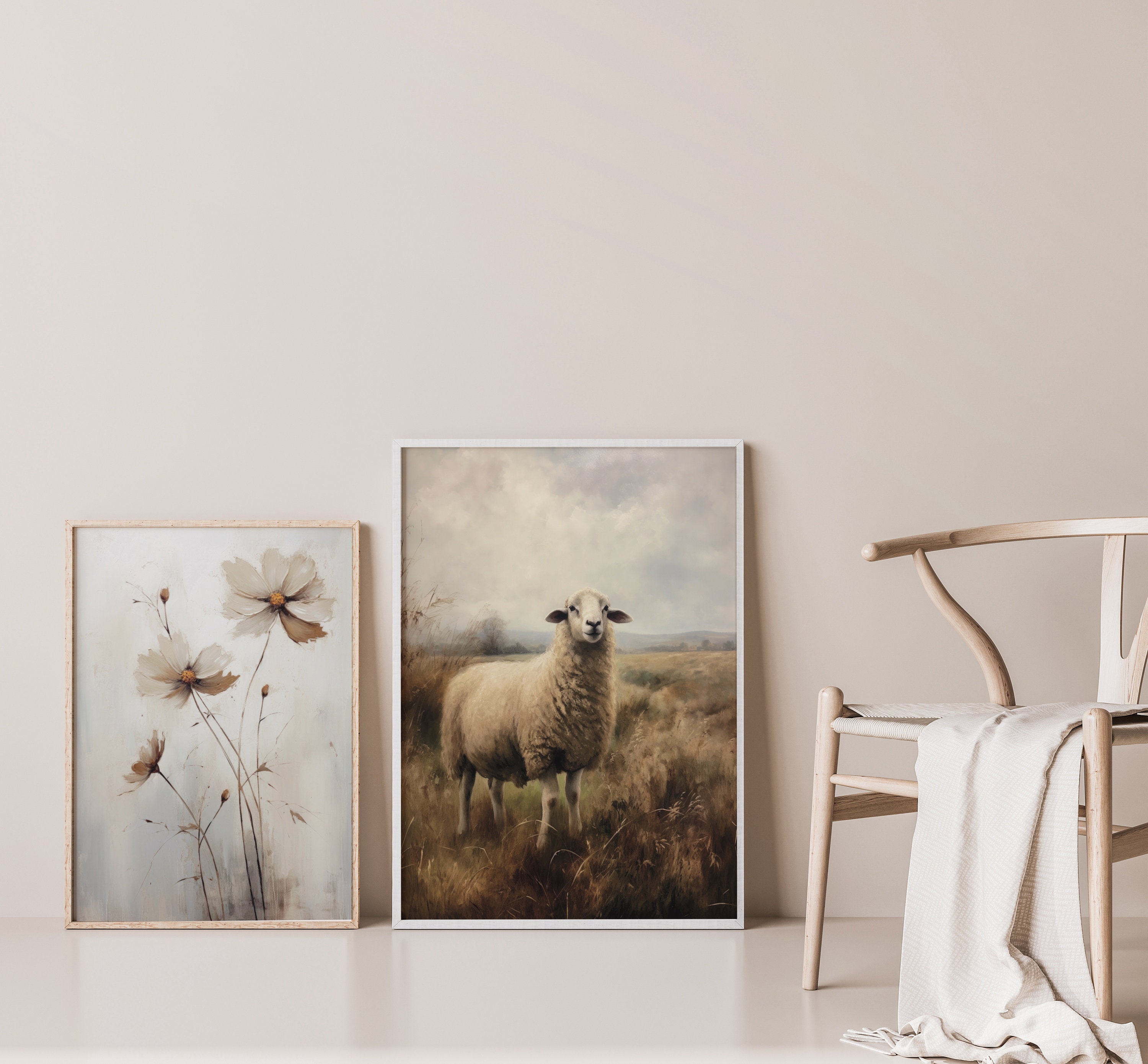 Vintage Sheep Oil Painting, Sheep Painting, Farmhouse Decor, Wild Sheep ...
