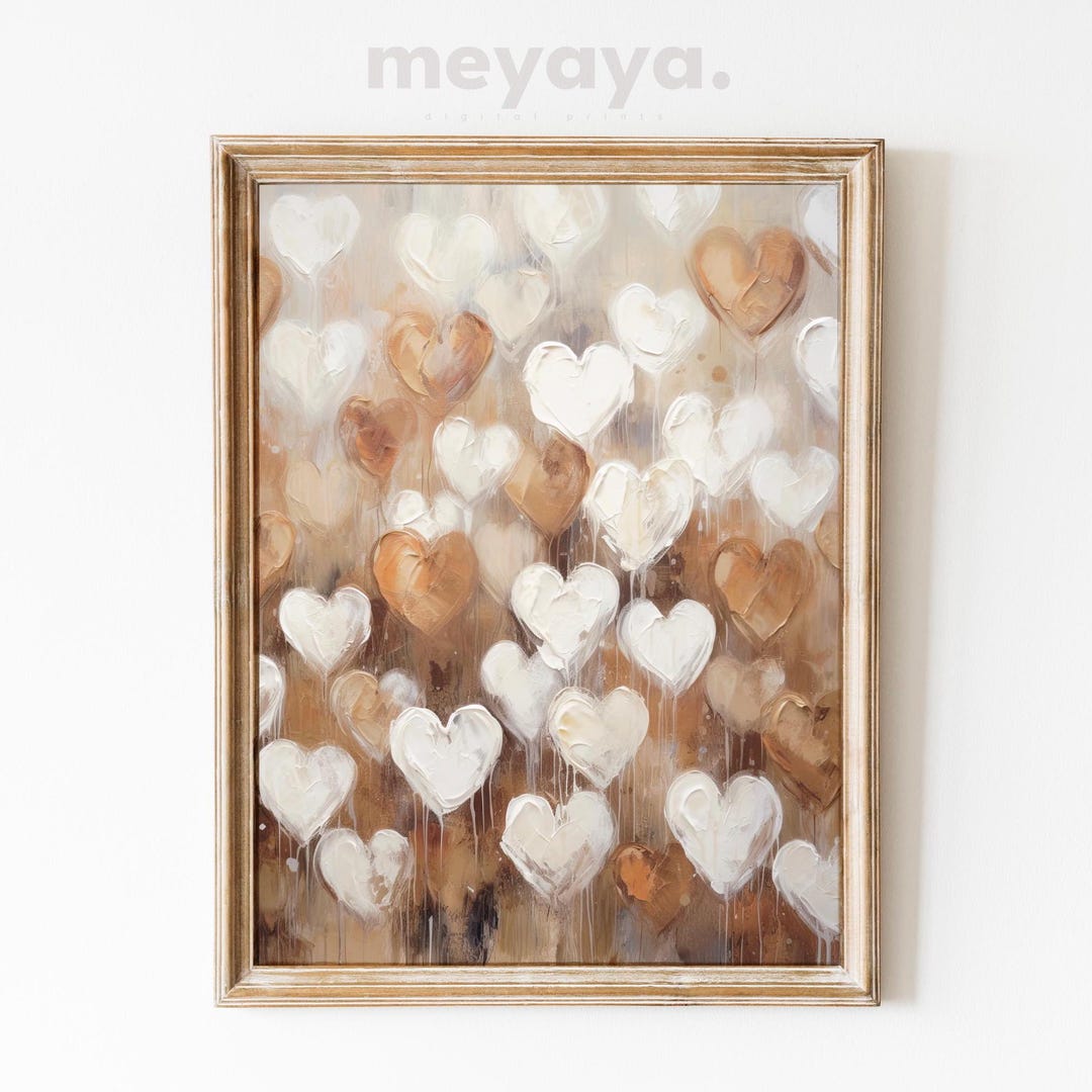 Muted Vintage Neutral Heart Print, PRINTABLE Beige Valentine Wall Art ...
