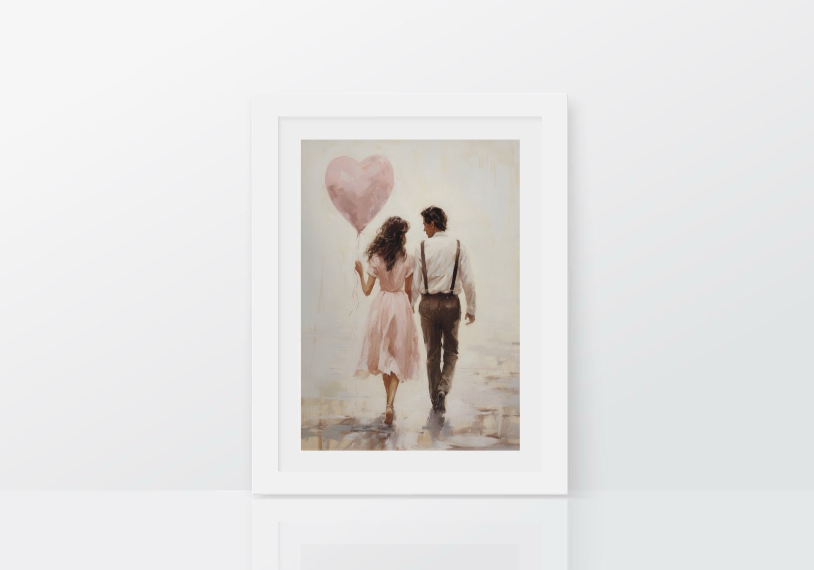 Romantic Walk Pink Heart Valentines Day Painting, Valentines Gift Decor ...