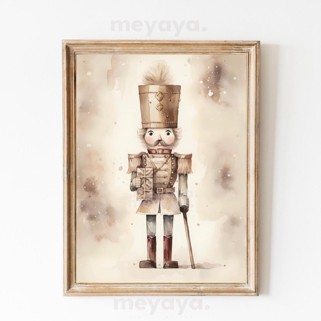 Christmas Nutcracker Print, Neutral Christmas Painting, Vintage ...