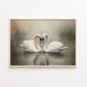Vintage Swans Print Oil Painting PRINTABLE Wall Art Heart Swans Print ...