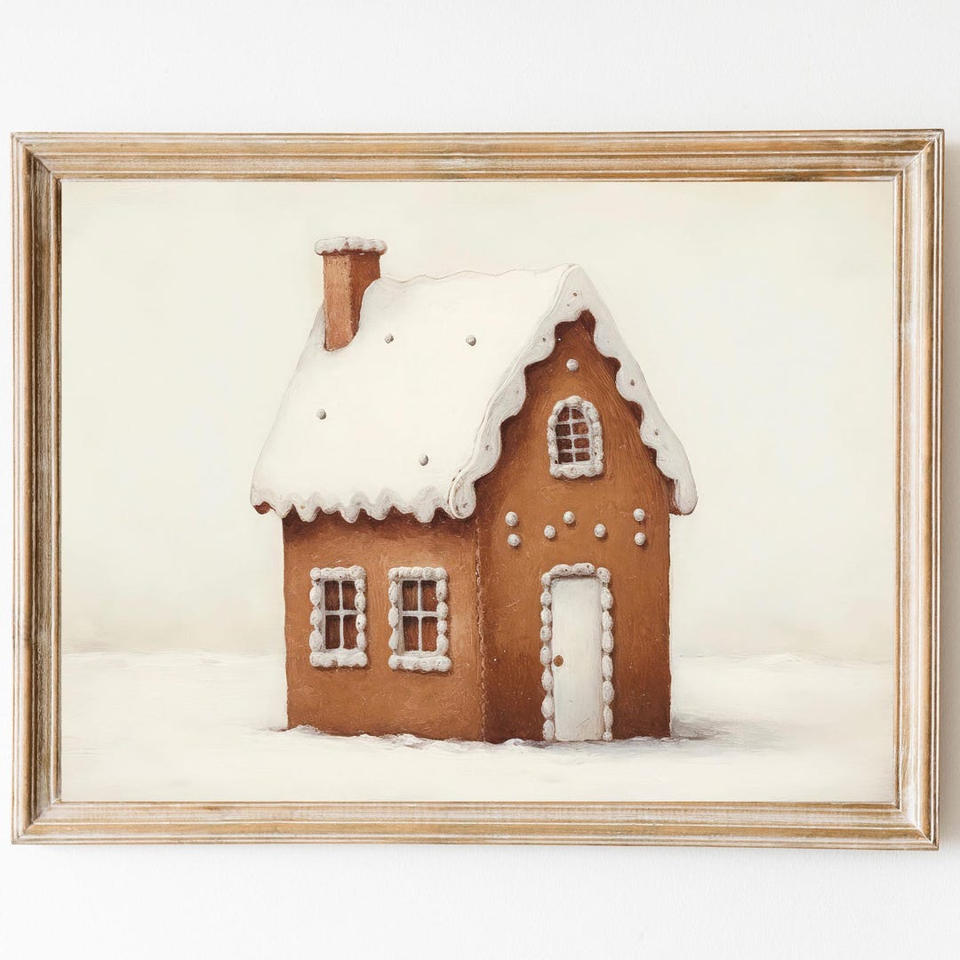 Christmas Gingerbread House Print. Christmas Painting. Vintage ...
