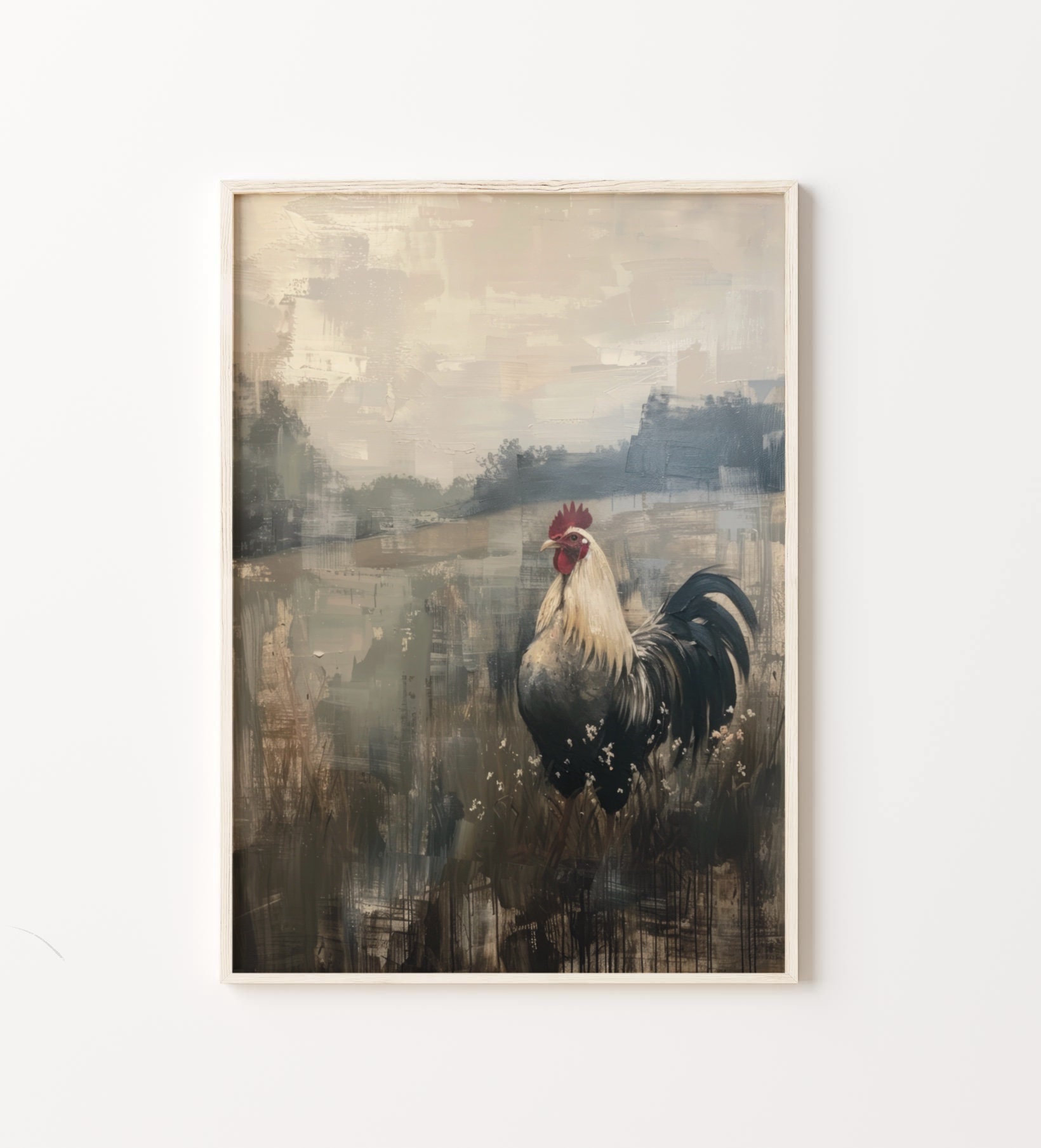 Vintage Rooster Painting, Rooster Print, Farm Animal Print, Rustic ...