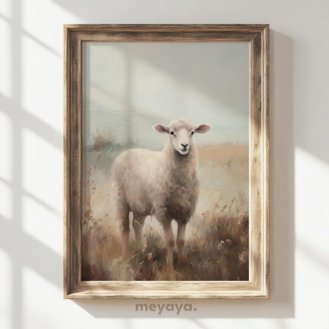 Vintage Sheep Print, Sheep Painting, Rustic Farmhouse Decor, Muted Lamb ...