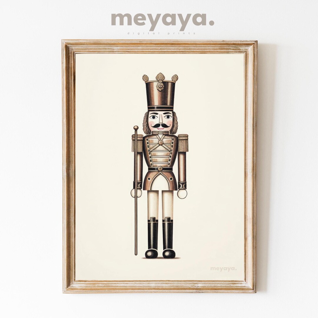 Vintage Bronze Nutcracker Christmas Print: Minimalist Holiday Art ...