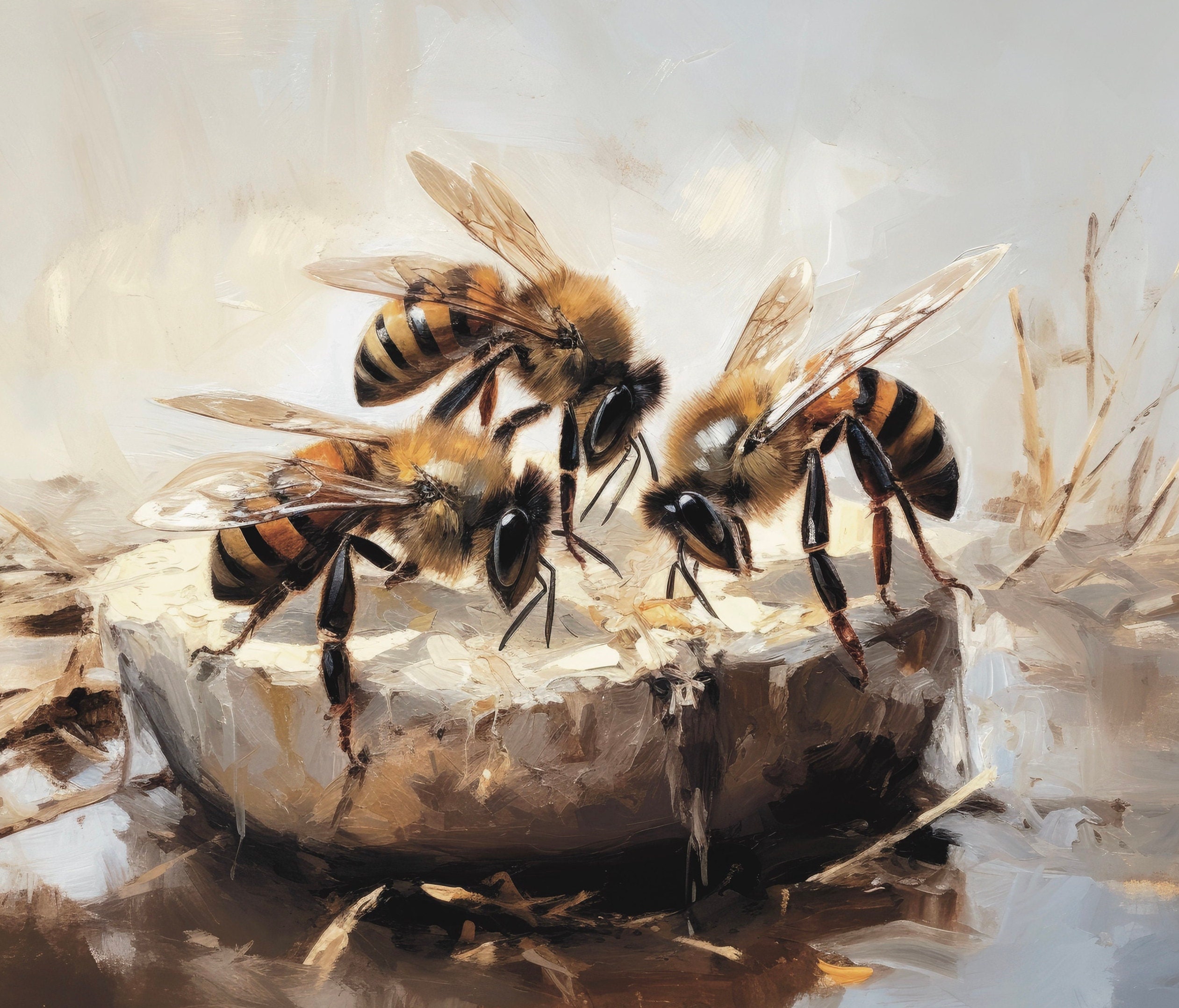 Bee Print Wall Art, Botanical Printable, Vintage Bee Oil Painting ...