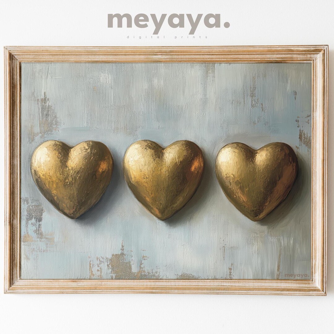 Vintage Gold Heart Painting: Romantic Valentines Decor, Neutral Love ...