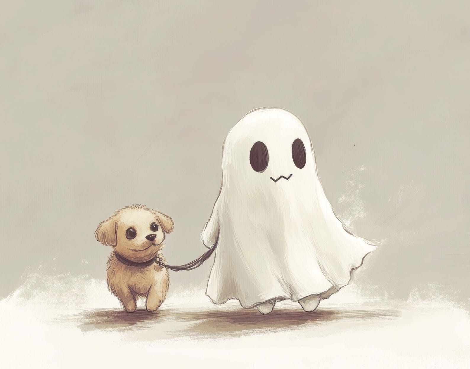 Ghost Dog Halloween Print: Spooky Puppy Poster, Whimsical Ghost Decor ...