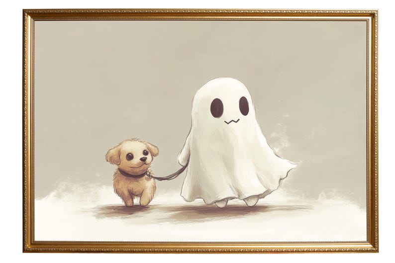 Ghost Dog Halloween Print: Spooky Puppy Poster, Whimsical Ghost Decor ...