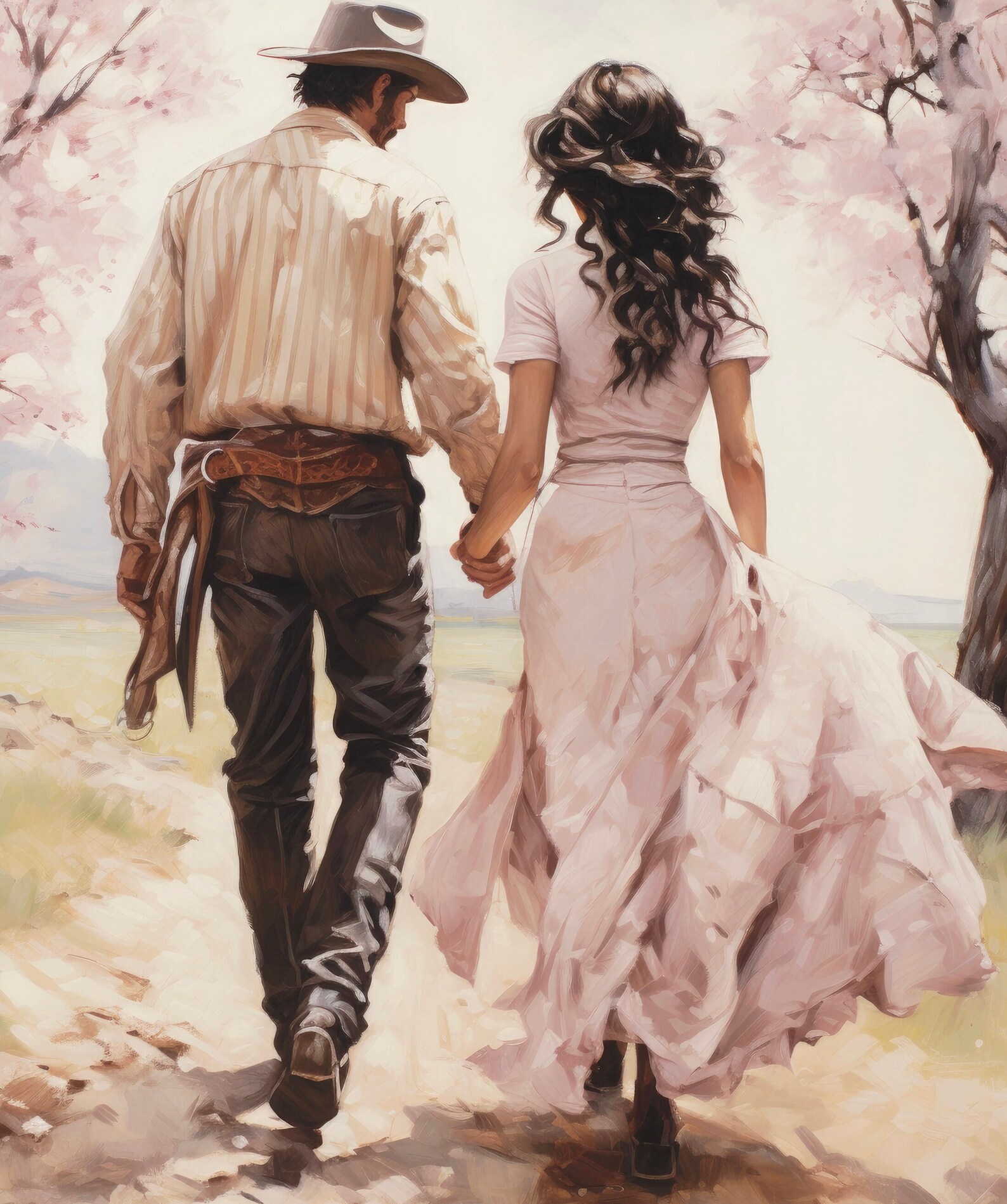 Vintage Romantic Couple Print, Love Cowboy Painting, Valentines Gift ...