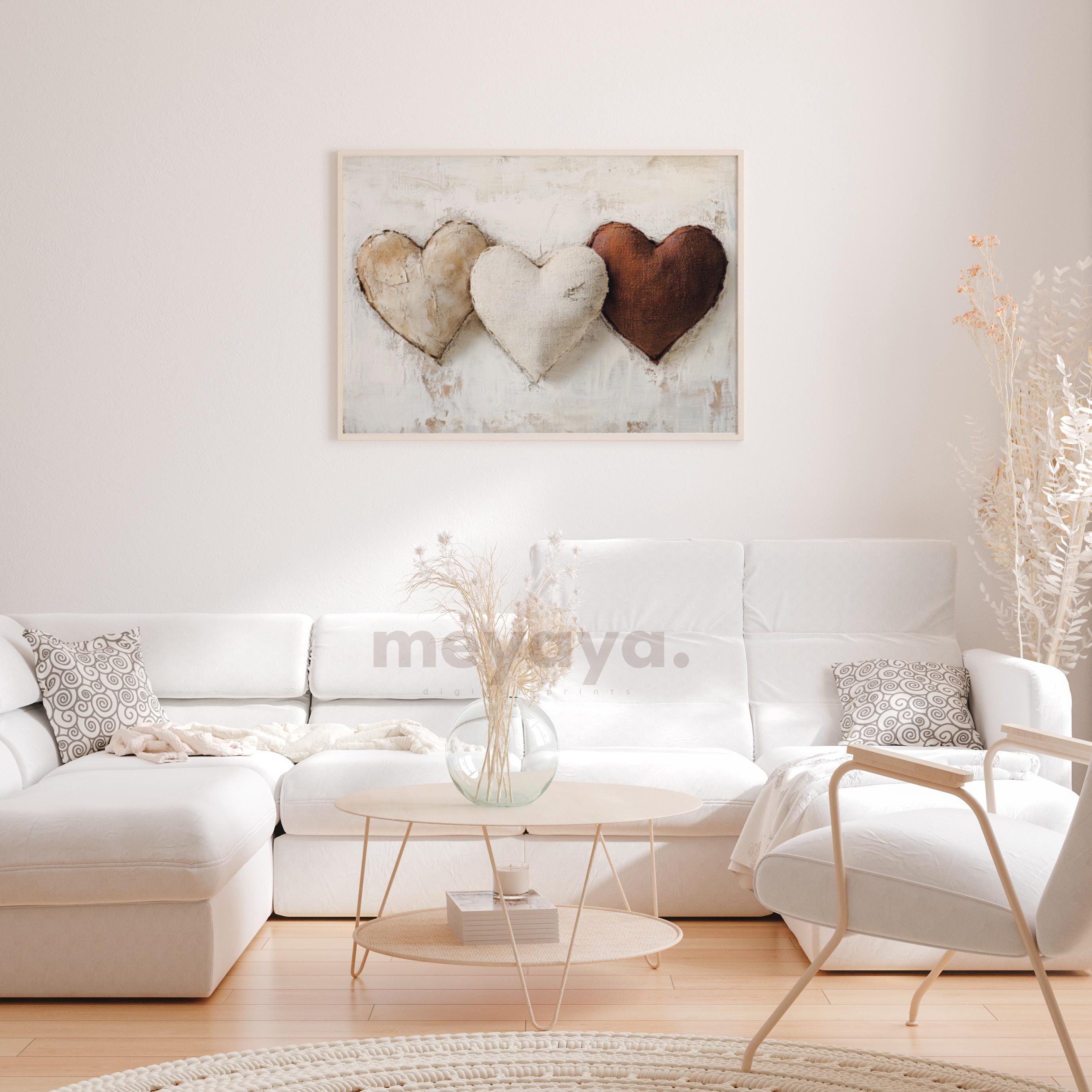 Rustic Hearts Painting: Neutral Valentines Wall Art, Love Artwork ...