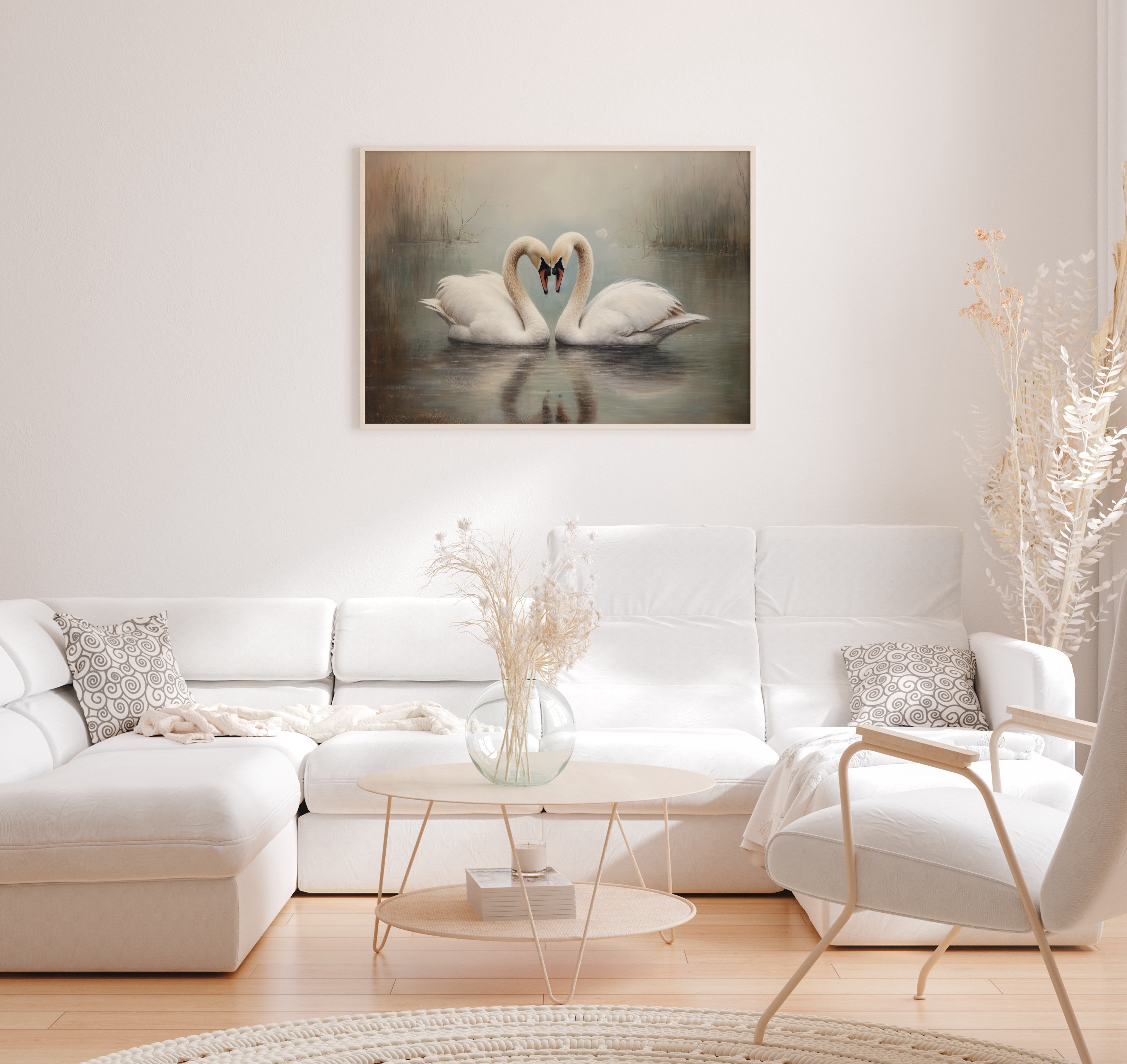 Vintage Swans Print Oil Painting PRINTABLE Wall Art Heart Swans Print ...