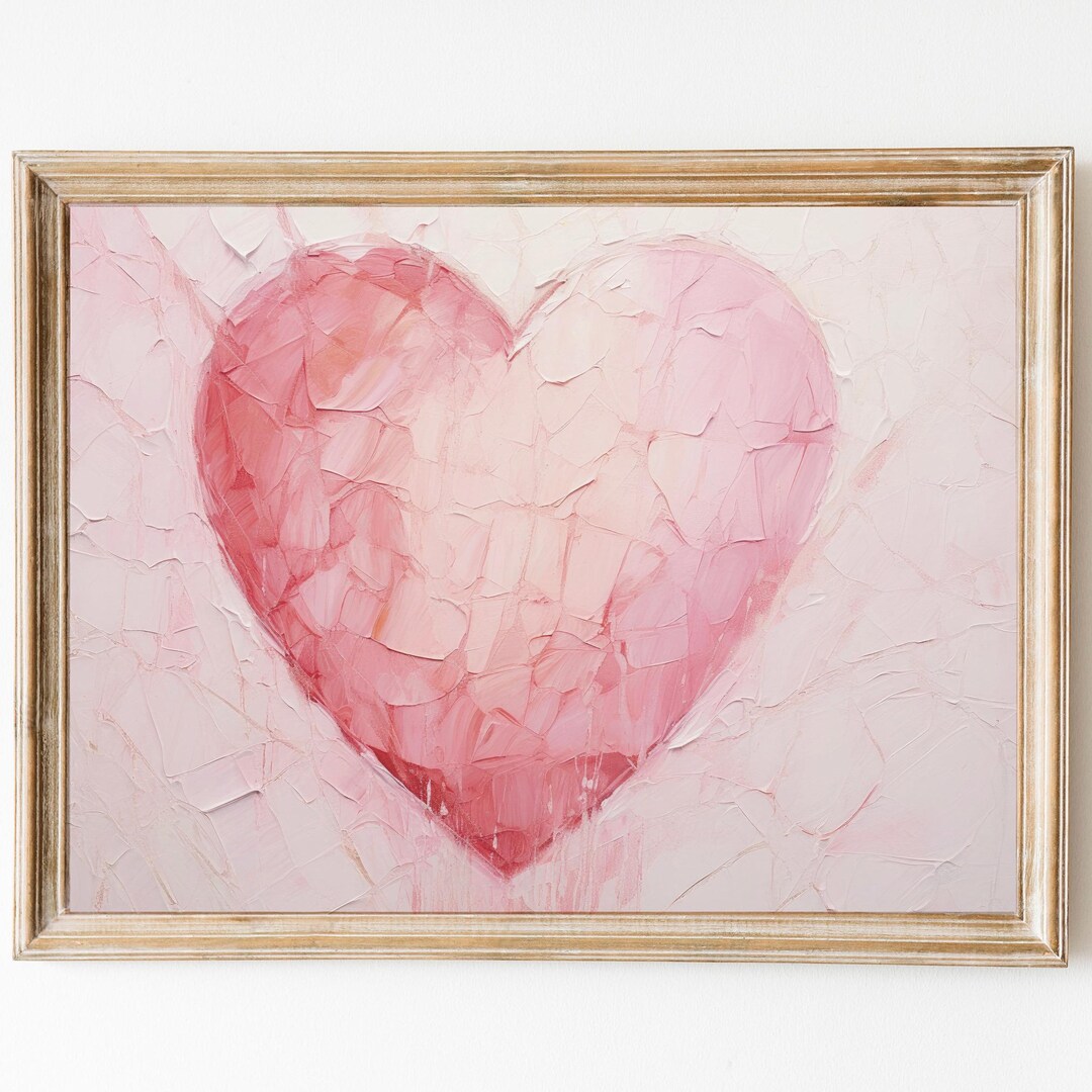 Vintage Pink Heart Print, Valentines Day Wall Art, Valentine Gift, Love ...