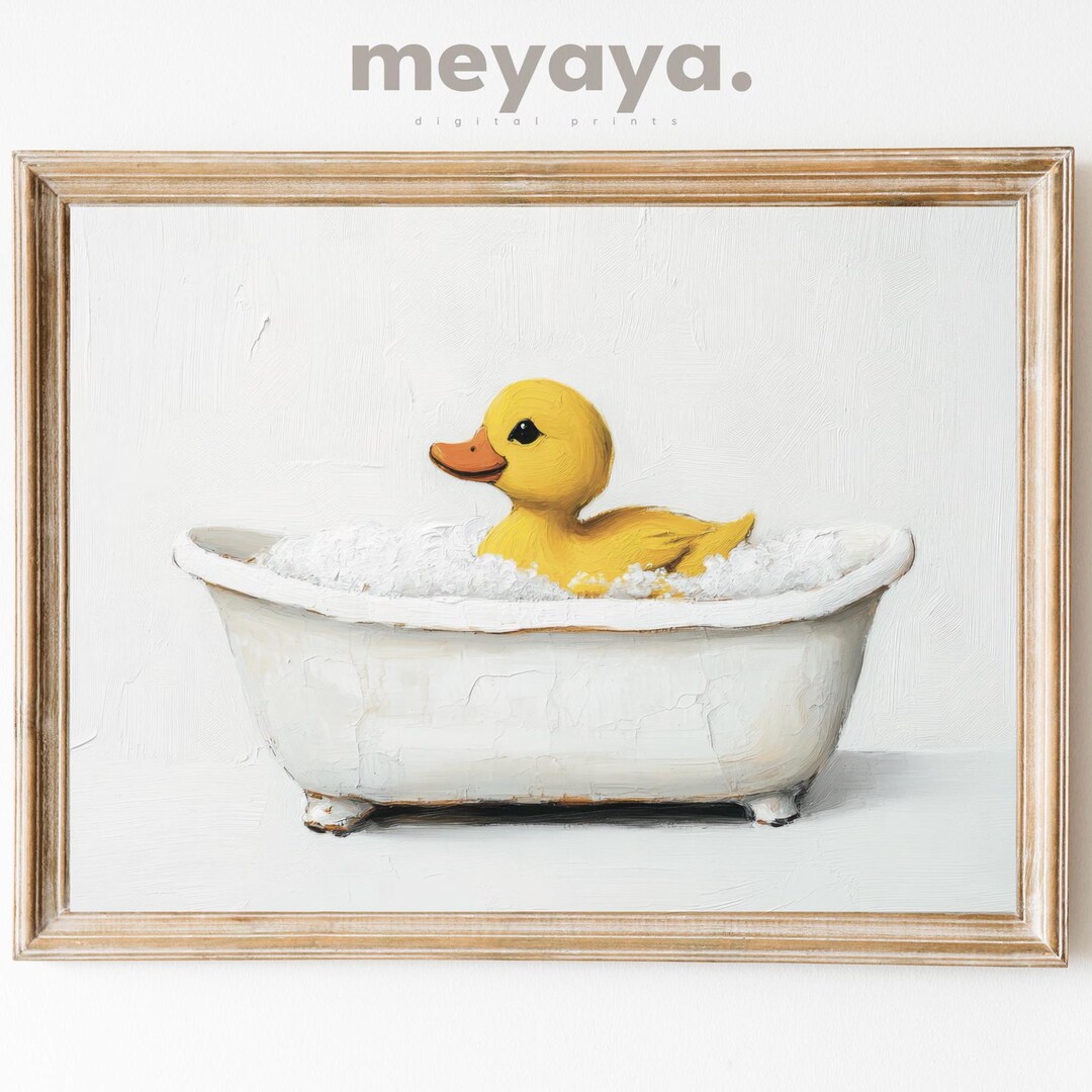 Cute Rubber Duck Bathroom Art Print, Duck in Bathtub Painting, Bath ...