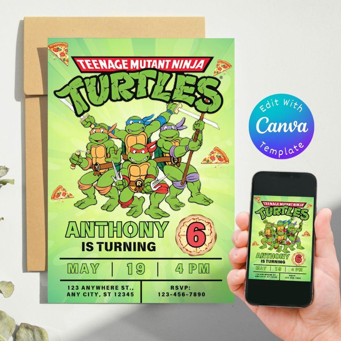 Editable Ninja Turtle Birthday Invitation Kids Birthday Gift Digital ...