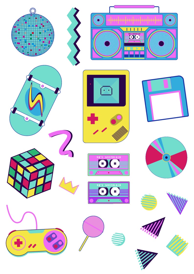 90s Set Bundle PNG Retro Icons Print for Shirt Style Sticker Picture ...