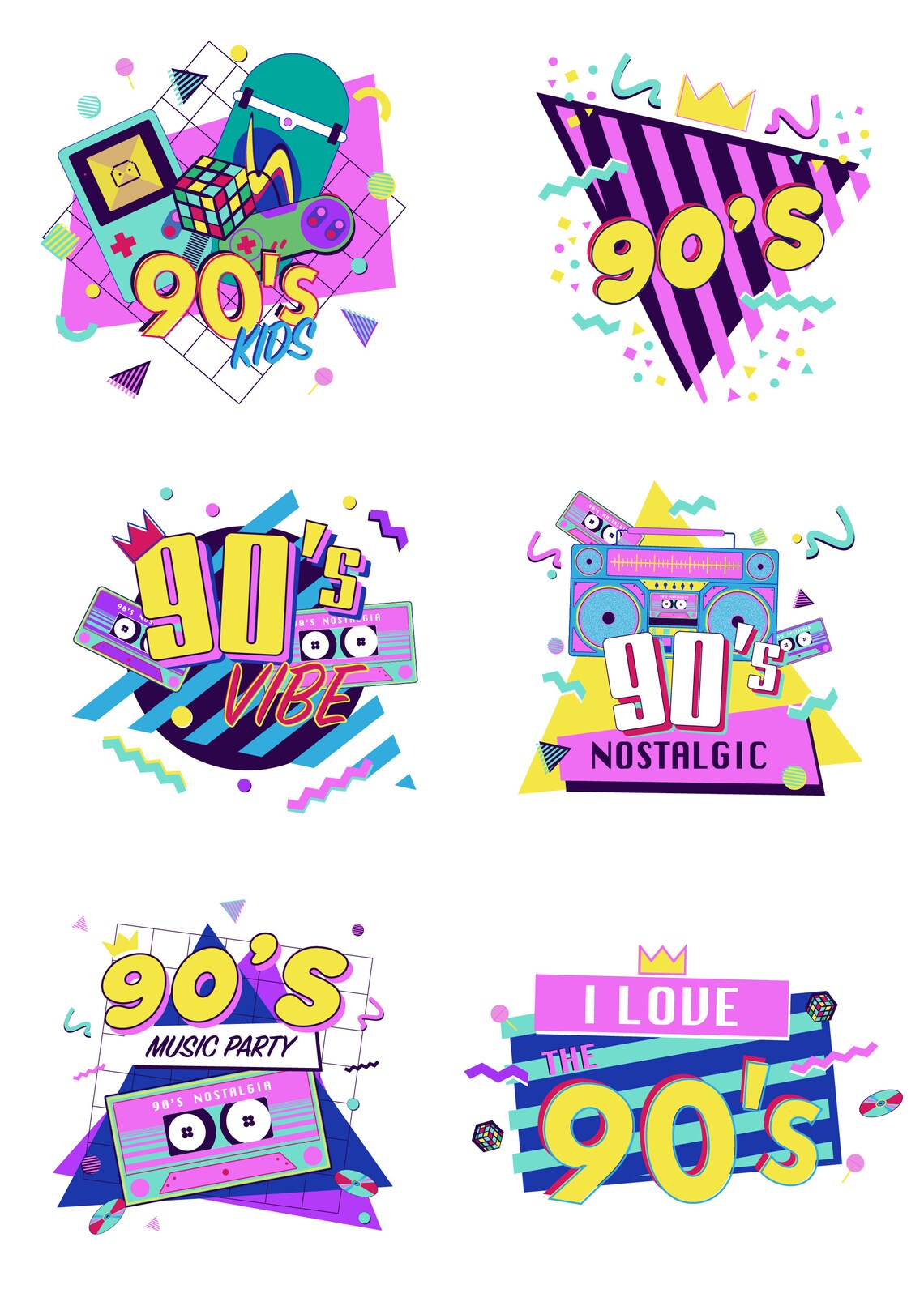 90s Set Bundle PNG Retro Icons Print for Shirt Style Sticker Picture ...