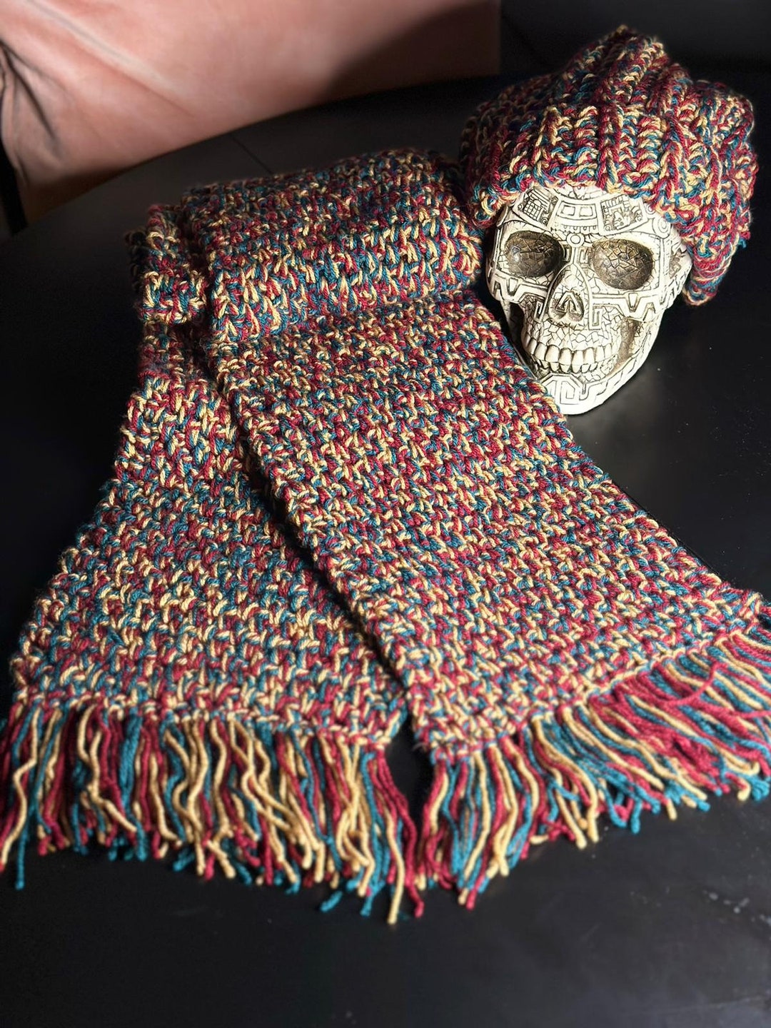 Multicoloured Crocheted Hair and Scarf Set Emo Festival Hat - Etsy