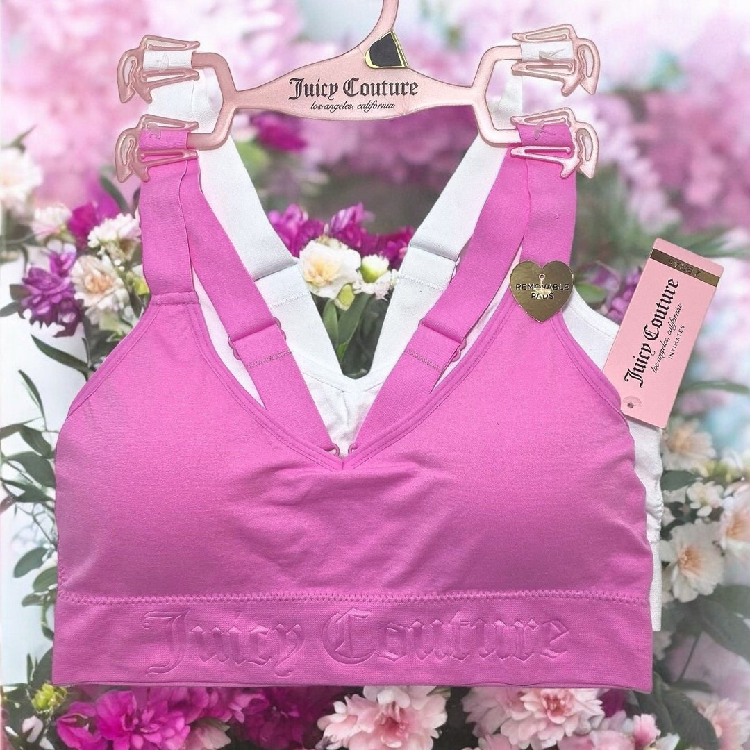 Juicy Couture Bubble Gum Pink & Snow White Bralette Comfort Sports Bras ...