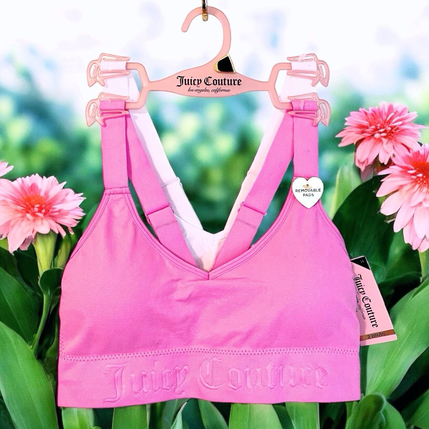 Juicy Couture Bubble Gum Pink & Snow White Bralette Comfort Sports Bras ...