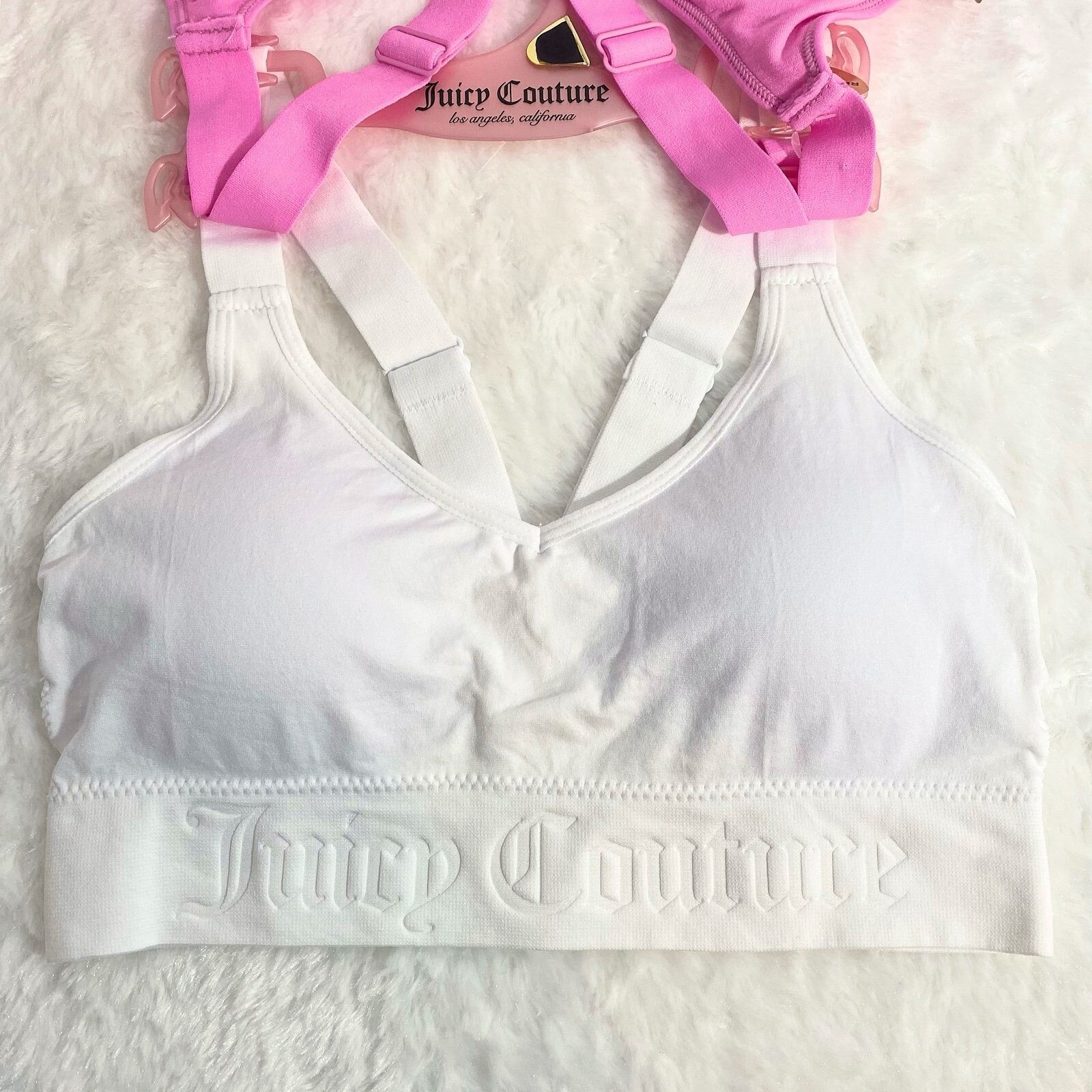 Juicy Couture Bubble Gum Pink & Snow White Bralette Comfort Sports Bras ...