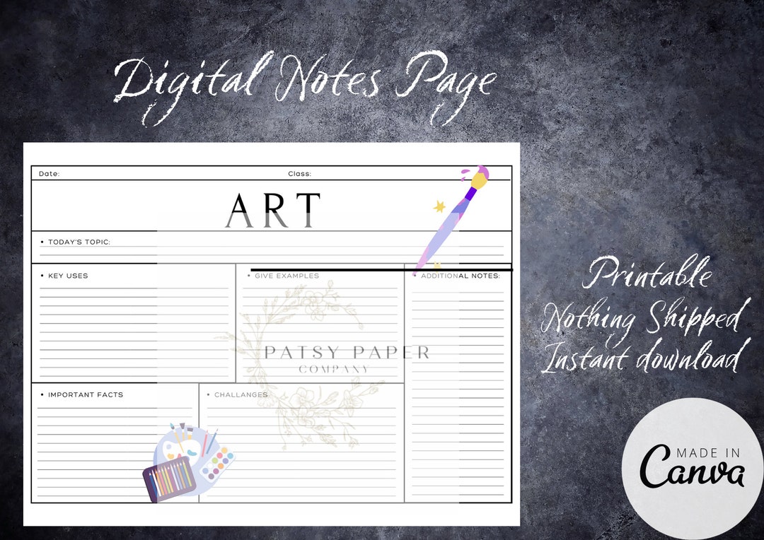 Art Notes Template - Etsy