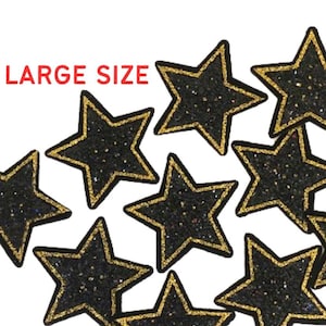 LARGE Sequin Star Patch, Black Gold Star Patch, Embroidered Star ...