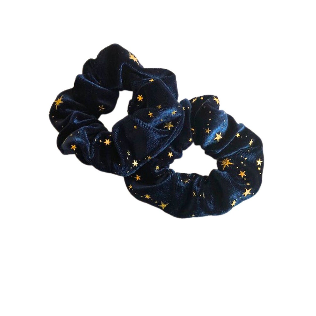 Blue Velvet Star Scrunchies, Navy Blue Scrunchie, Celestial Scrunchie ...