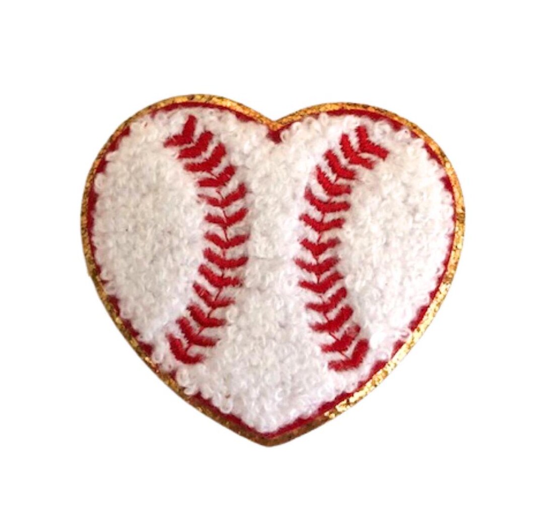 Baseball Heart Chenille Patch With Gold Glitter, Iron on Patch DIY ...