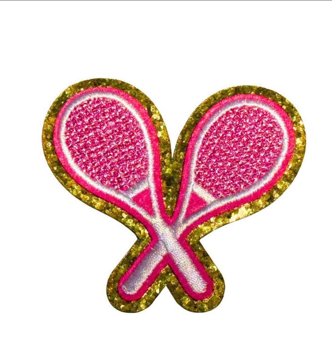 Pink & Gold Glitter Tennis Racket Iron-on Patch: DIY Sports Applique - Etsy