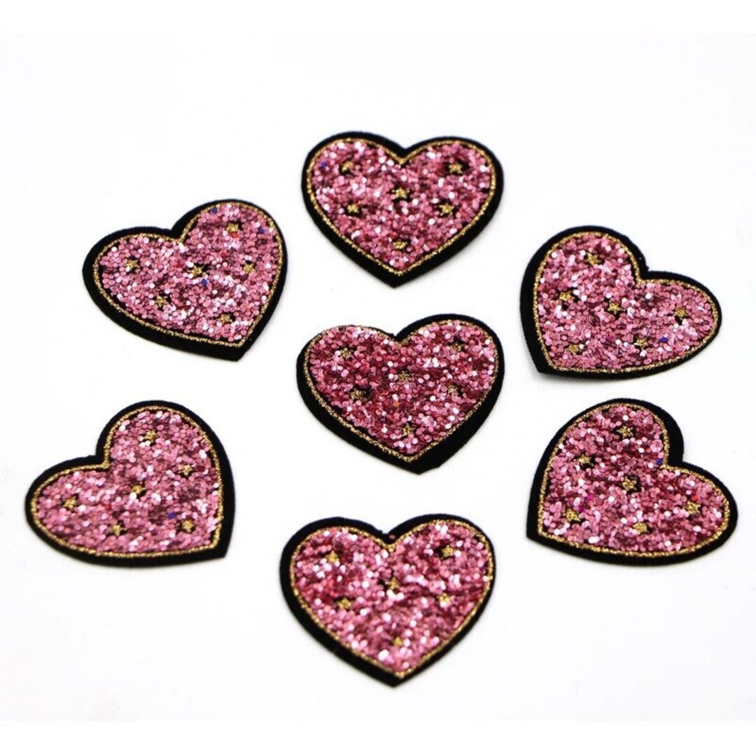 Pink Heart Patch Sequin Patch Heart Patches, Valentine Heart Iron on Patch, DIY Clothing Patches ...