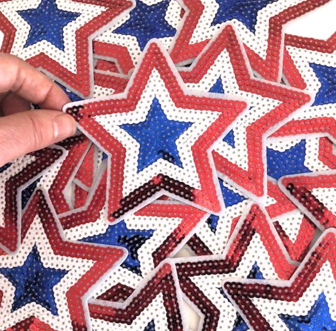 Sequin Star Patch Blue Gold Star Patch Embroidered Star Patches Iron on ...