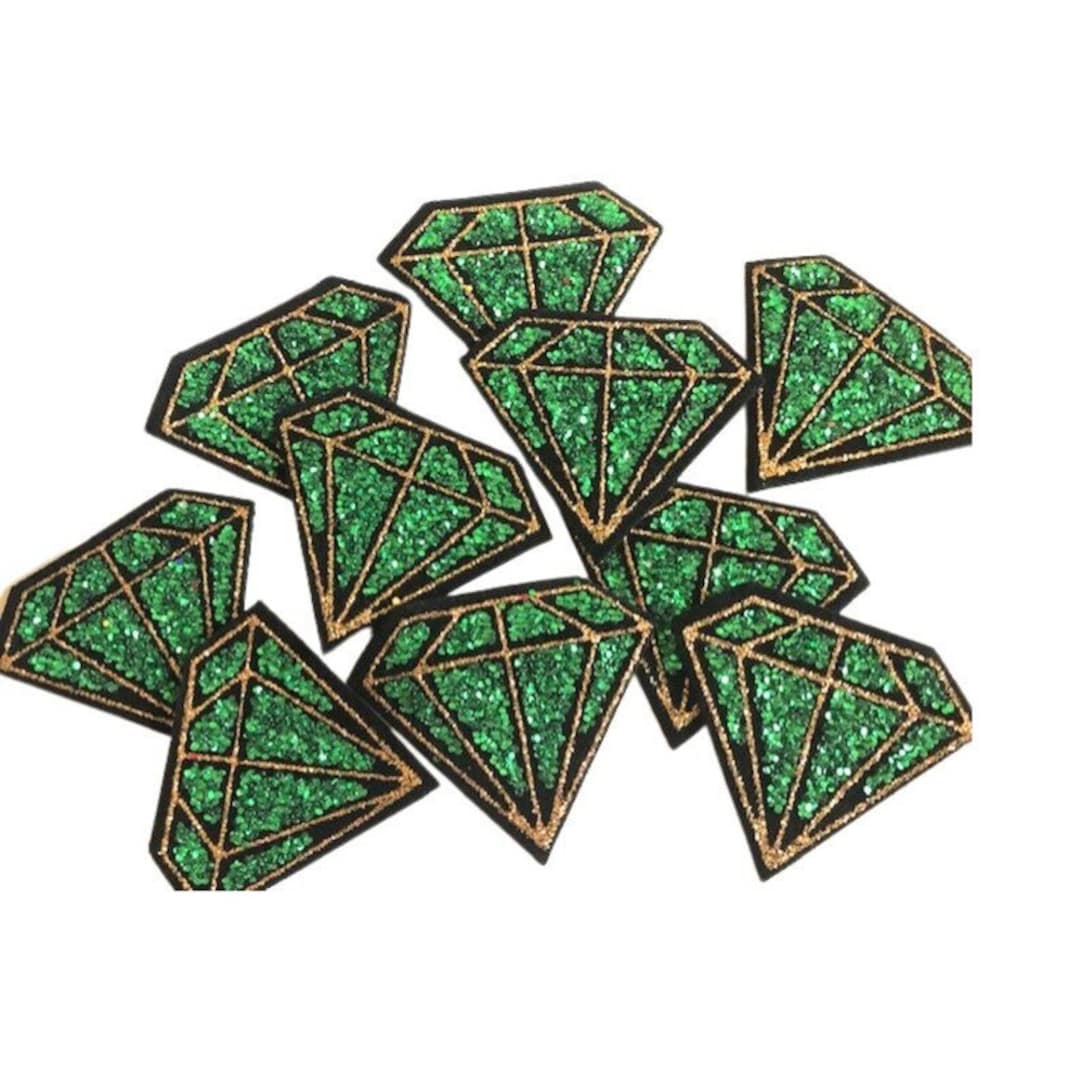 Green Gem Patch, Green Gold Glitter Diamond Patch With Sequins, Iron on ...