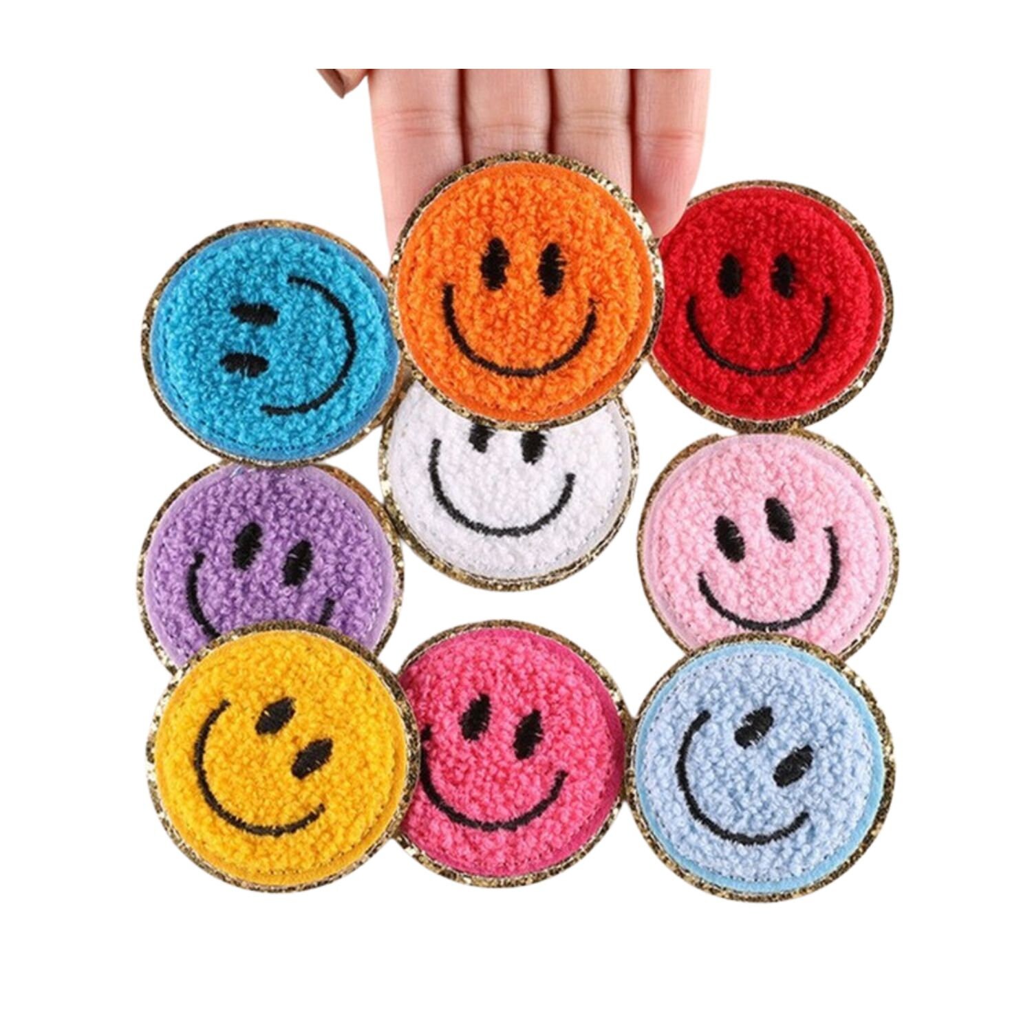 Smile Face Patch, Chenille Smile Face DIY Patch With Gold Glitter Trim ...